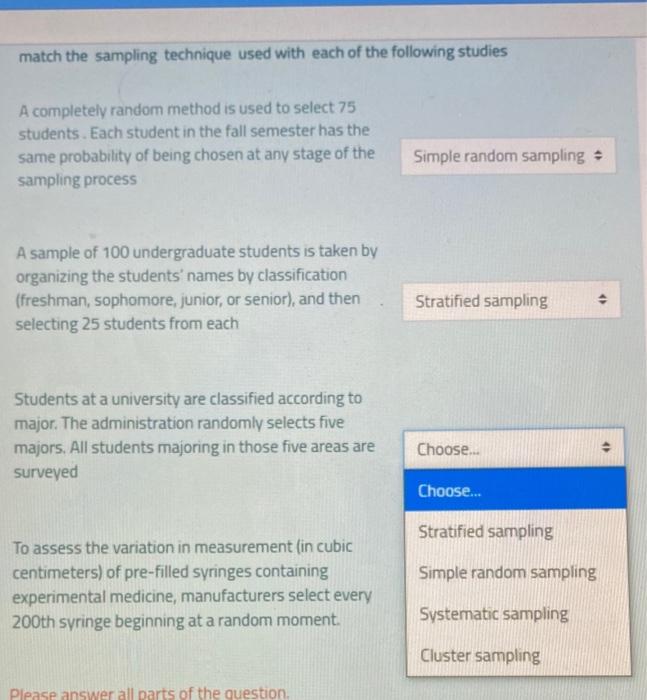 Solved match the sampling technique used with each of the | Chegg.com