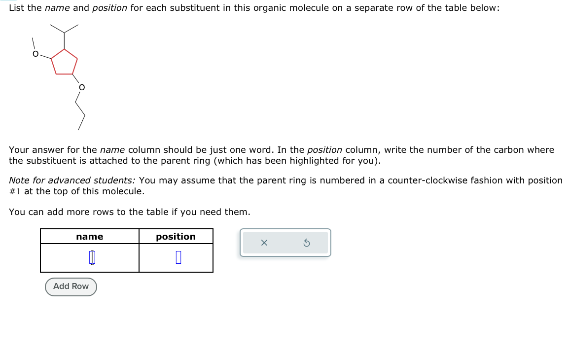 Solved List the name and position for each substituent in | Chegg.com