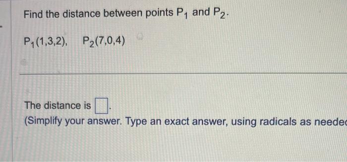 Solved Find the distance between points P1 and P2. | Chegg.com