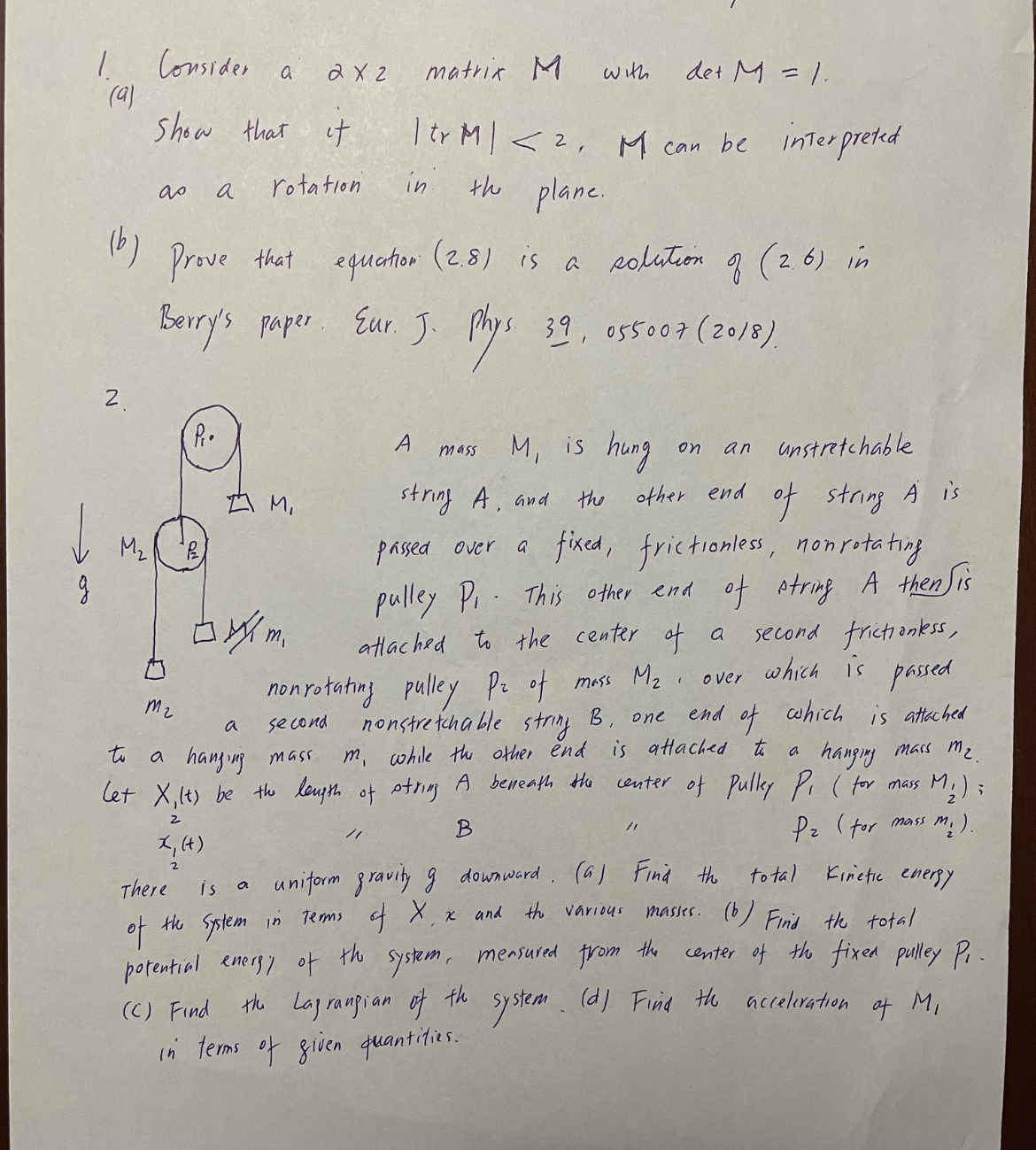 Solved Consider a 2×2 ﻿matrix M ﻿with detM=1.(a)Show that if | Chegg.com