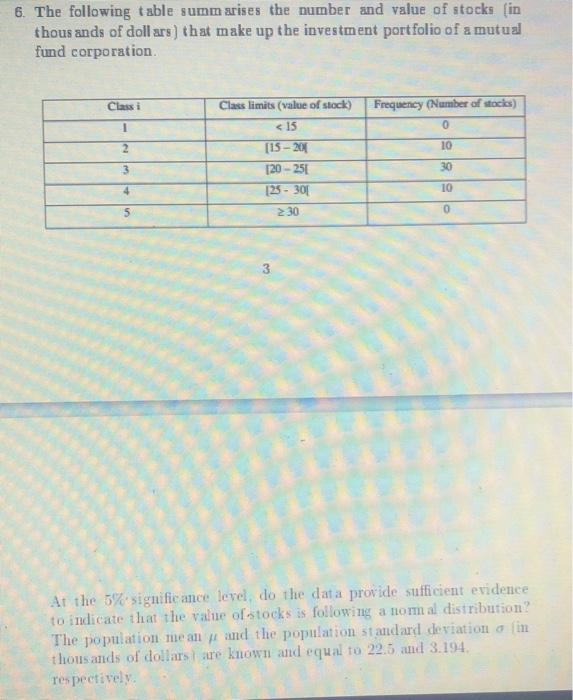 Solved 6. The following table summarises the number and | Chegg.com