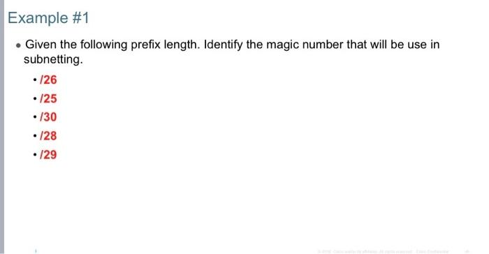 Solved - Given the following prefix length. Identify the | Chegg.com