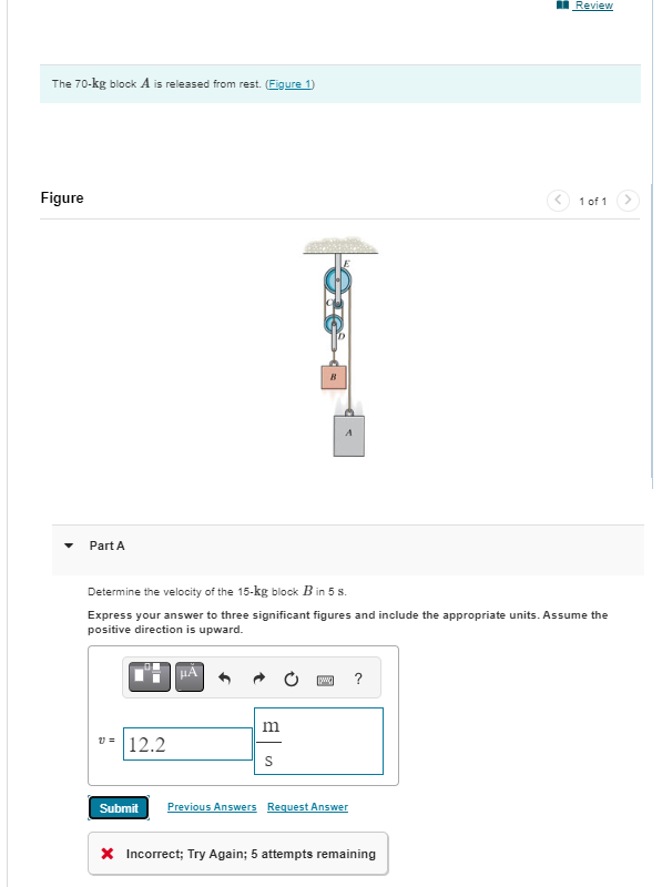 Solved Part ADetermine the velocity of the 15-kg ﻿block B | Chegg.com