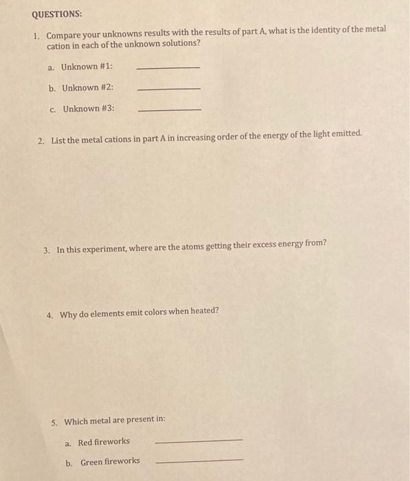 Solved Part A: Flame Test of Known Metal Cations Record | Chegg.com