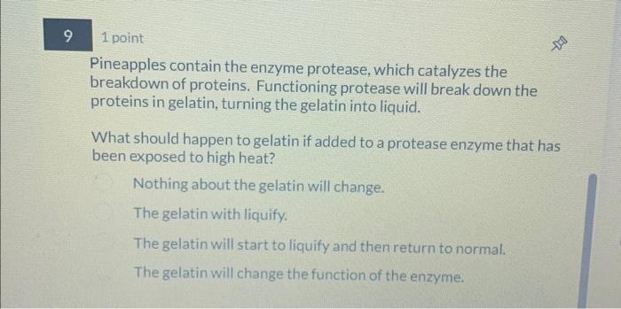 Solved 1 point Pineapples contain the enzyme protease, which | Chegg.com