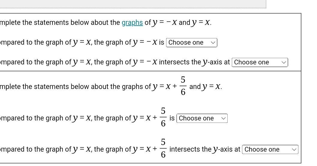 Solved mplete the statements below about the graphs of y=-x | Chegg.com