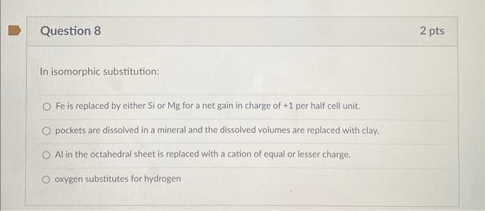 Solved In isomorphic substitution: Fe is replaced by either | Chegg.com