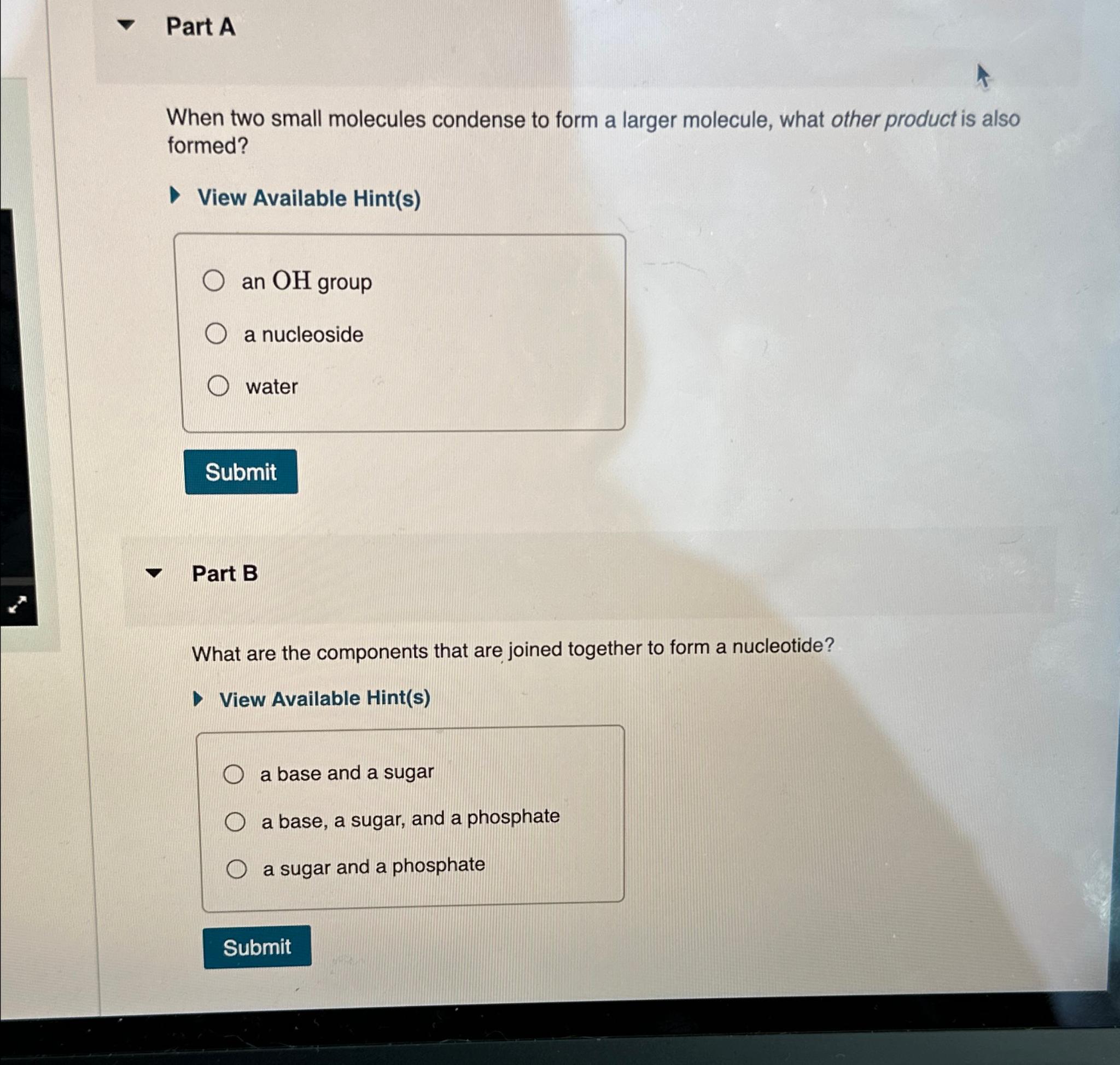 Solved Part AWhen two small molecules condense to form a | Chegg.com