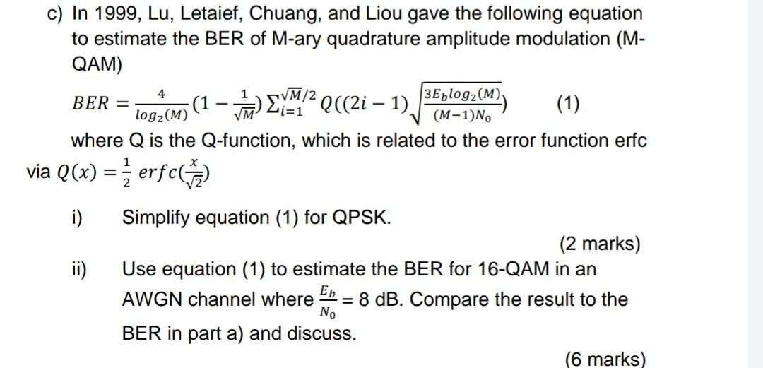Solved 4 - i= c) In 1999, Lu, Letaief, Chuang, and Liou gave | Chegg.com