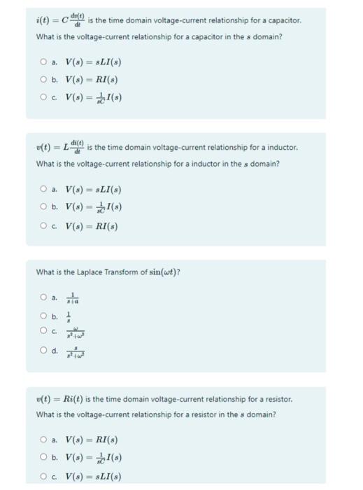 Solved i(t)=Cdtdv(t) is the time domain voltage-current | Chegg.com