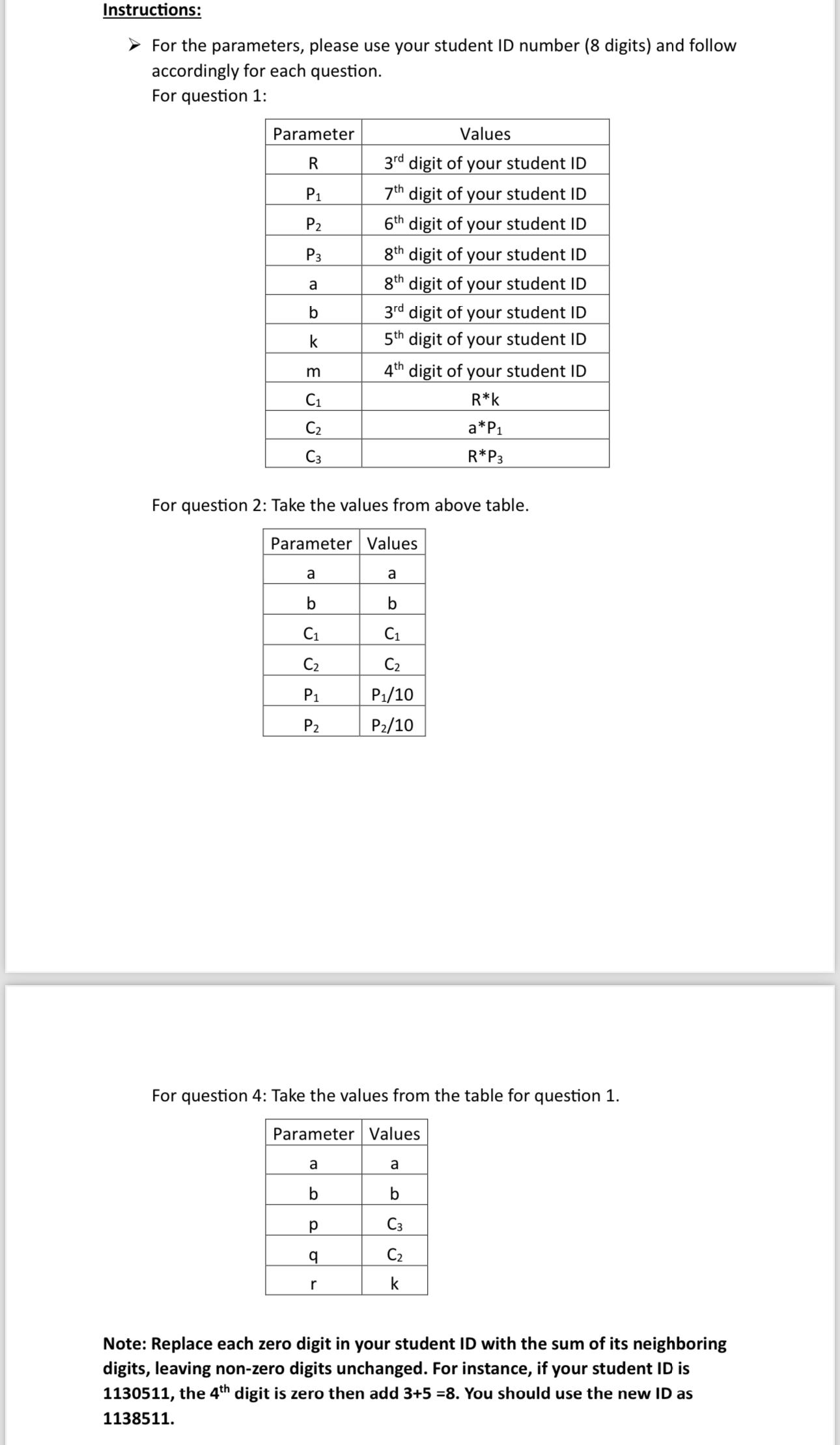 Solved Instructions:For the parameters, please use your | Chegg.com