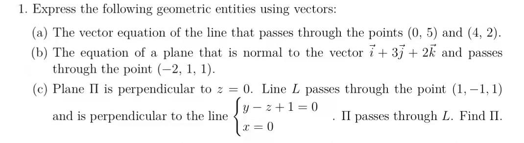 Solved 1. Express the following geometric entities using | Chegg.com