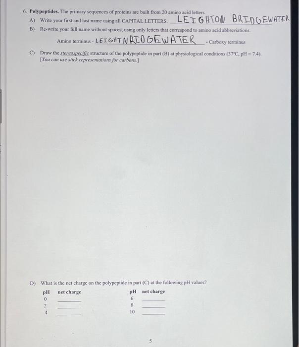 6. Polypeptides. The primary sequences of proteins | Chegg.com