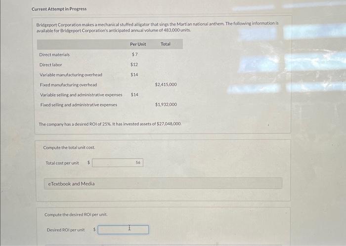 Solved Current Attempt in Progress Bridgeport Corporation | Chegg.com