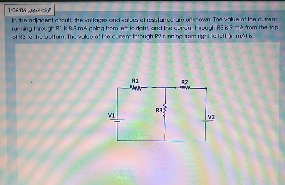 Solved الوقت الملقي 1:06:06 In the adjacent circuit, the | Chegg.com