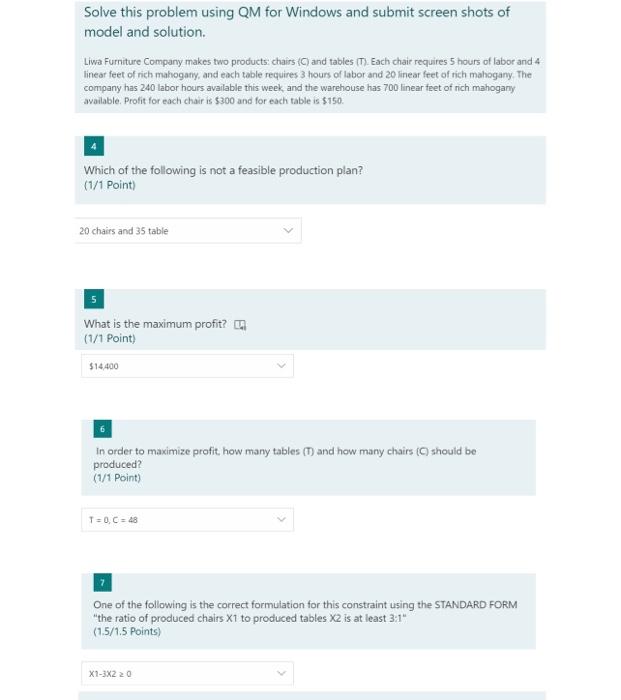 Solved Solve this problem using QM for Windows and submit | Chegg.com