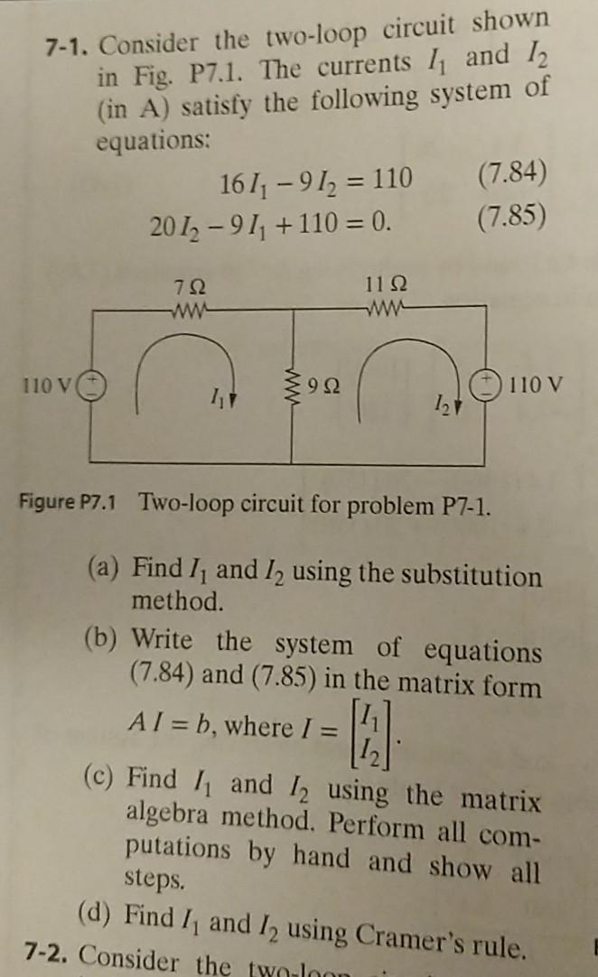 Solved 7-1. Consider the two-loop circuit shown in Fig. | Chegg.com
