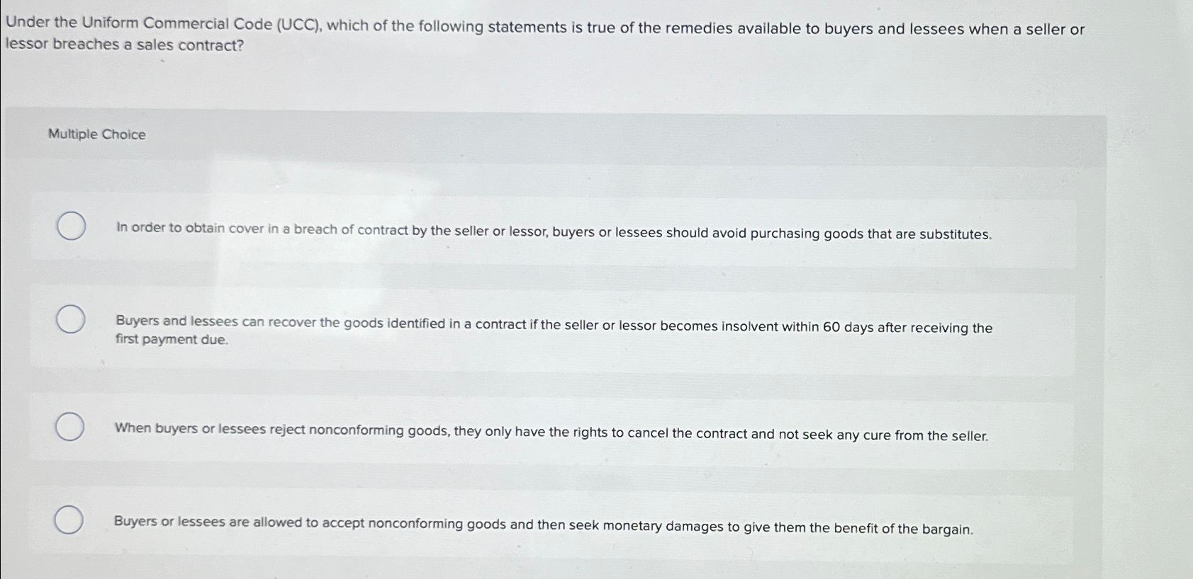 Solved Under the Uniform Commercial Code (UCC), ﻿which of | Chegg.com