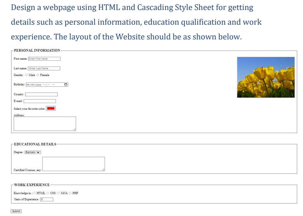 Solved design a webpage using HTML and Cascading Style Sheet | Chegg.com