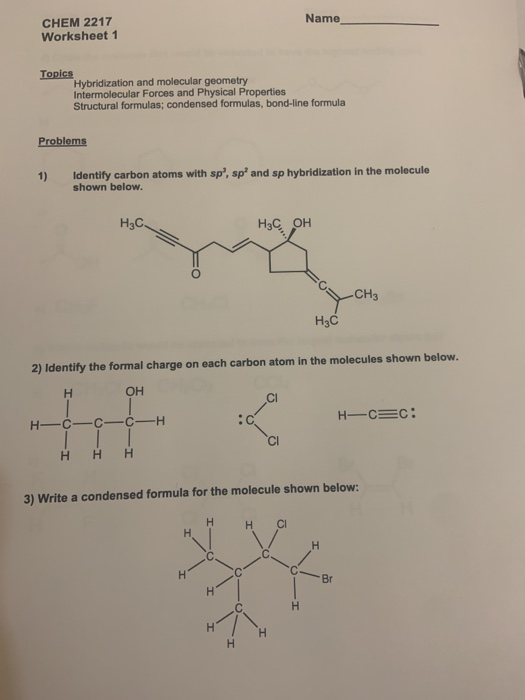 Solved Name CHEM 2217 Worksheet 1 Topics Hybridization and | Chegg.com