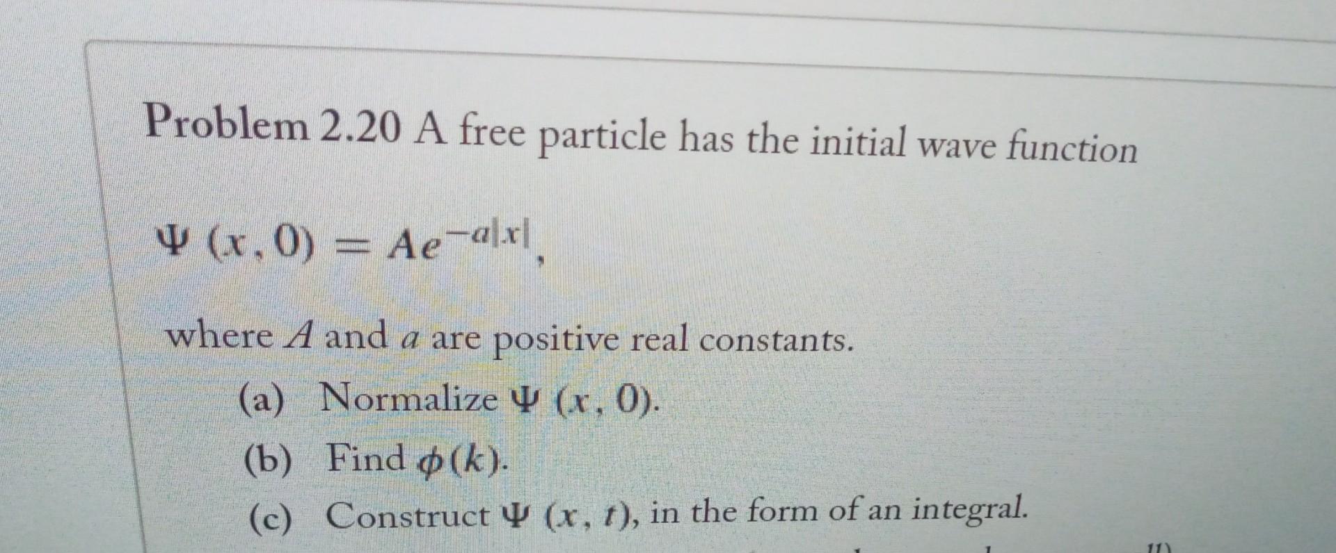 Solved Problem 2.20 A free particle has the initial wave | Chegg.com
