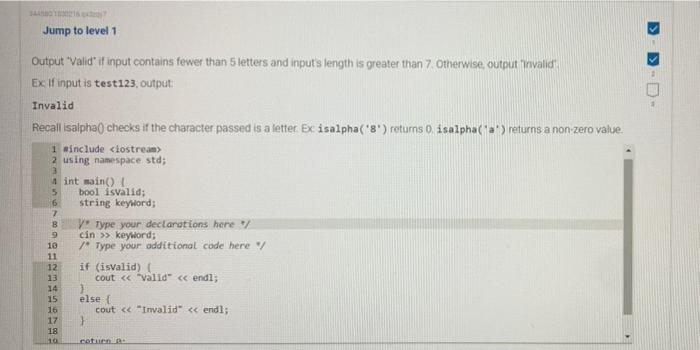 Solved Jump to level 1 Output Valid if input contains fewer | Chegg.com