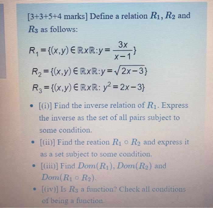 Solved [3+3+5+4 marks] Define a relation R1, R2 and R3 as | Chegg.com