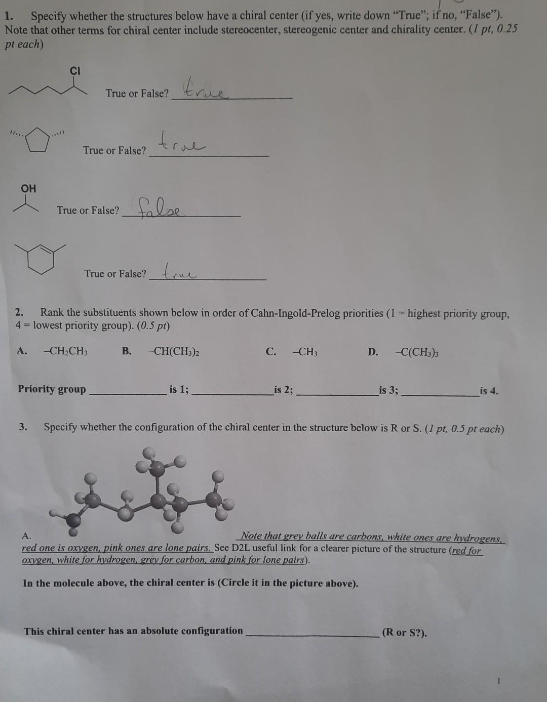 Solved 1. Specify whether the structures below have a chiral | Chegg.com