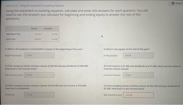 Solved Activity 4.b - Using the Expanded Accounting Equation | Chegg.com