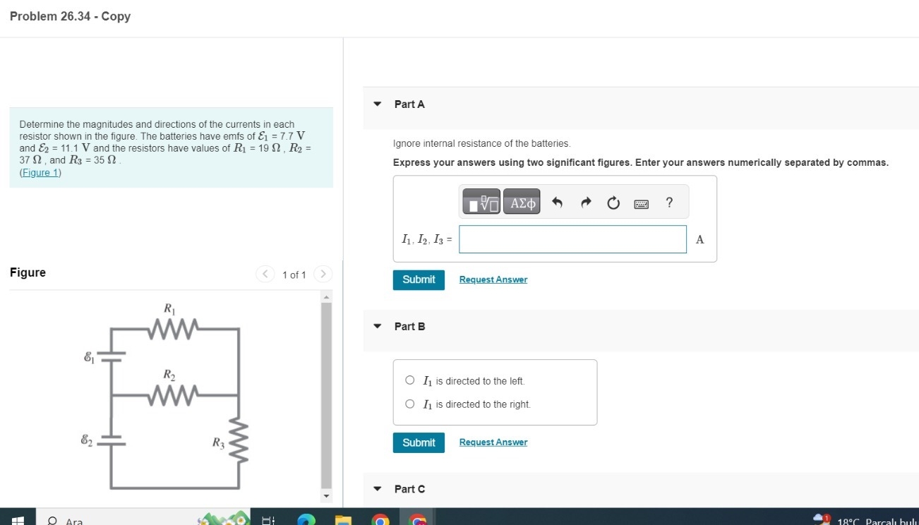 Solved I1 ﻿is directed to the right.Determine the magnitudes | Chegg.com
