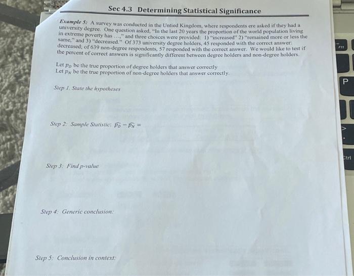 Solved Example 5: A survey was conducted in the Untied | Chegg.com