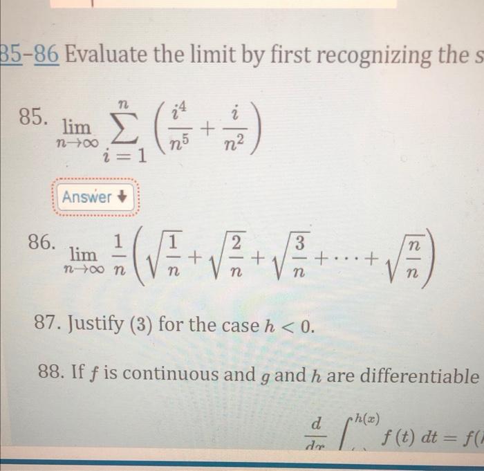 Solved 85-86 Evaluate the limit by first recognizing the s n | Chegg.com