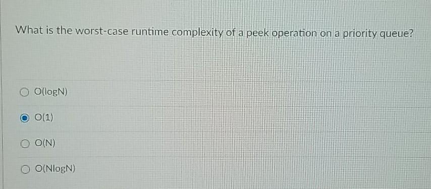 Solved What is the worst-case runtime complexity of a peek | Chegg.com