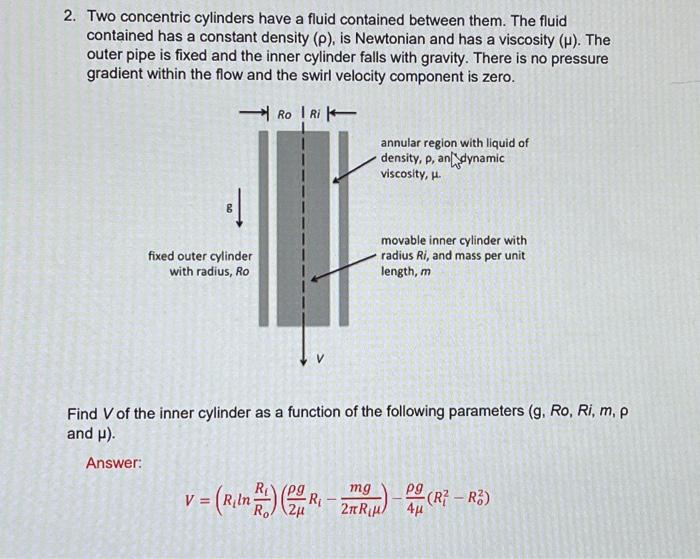 Solved 2. Two concentric cylinders have a fluid contained | Chegg.com