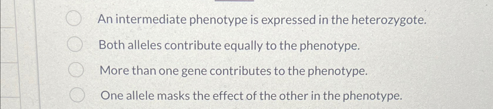 Solved An intermediate phenotype is expressed in the | Chegg.com