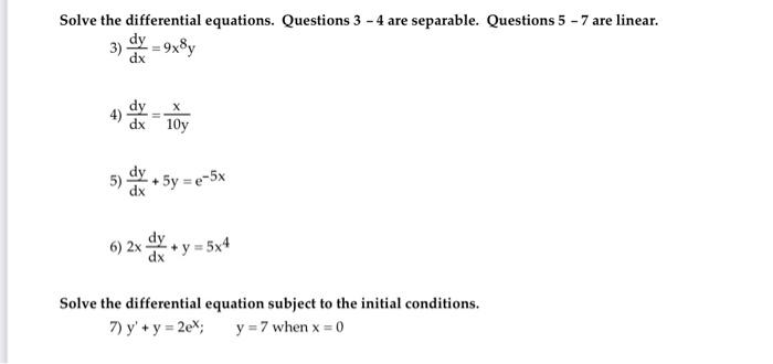 Solved Solve the differential equations. Questions 3-4 are | Chegg.com
