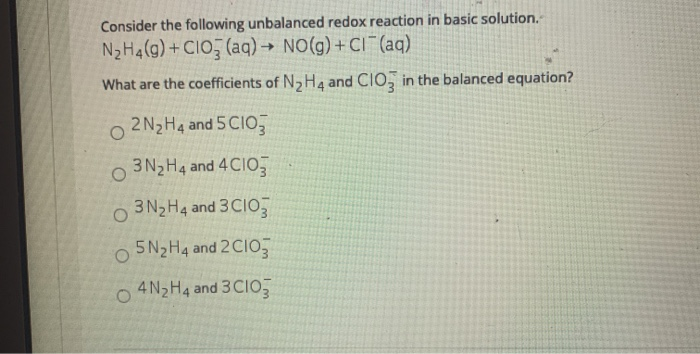 Solved Consider the following unbalanced redox reaction in | Chegg.com