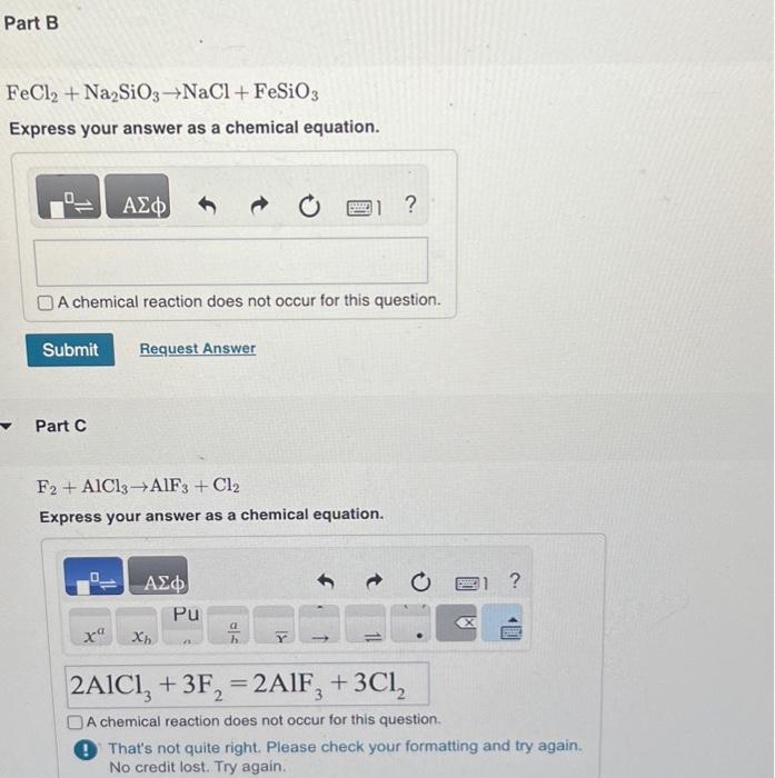 Solved FeCl2+Na2SiO3→NaCl+FeSiO3 Express your answer as a | Chegg.com