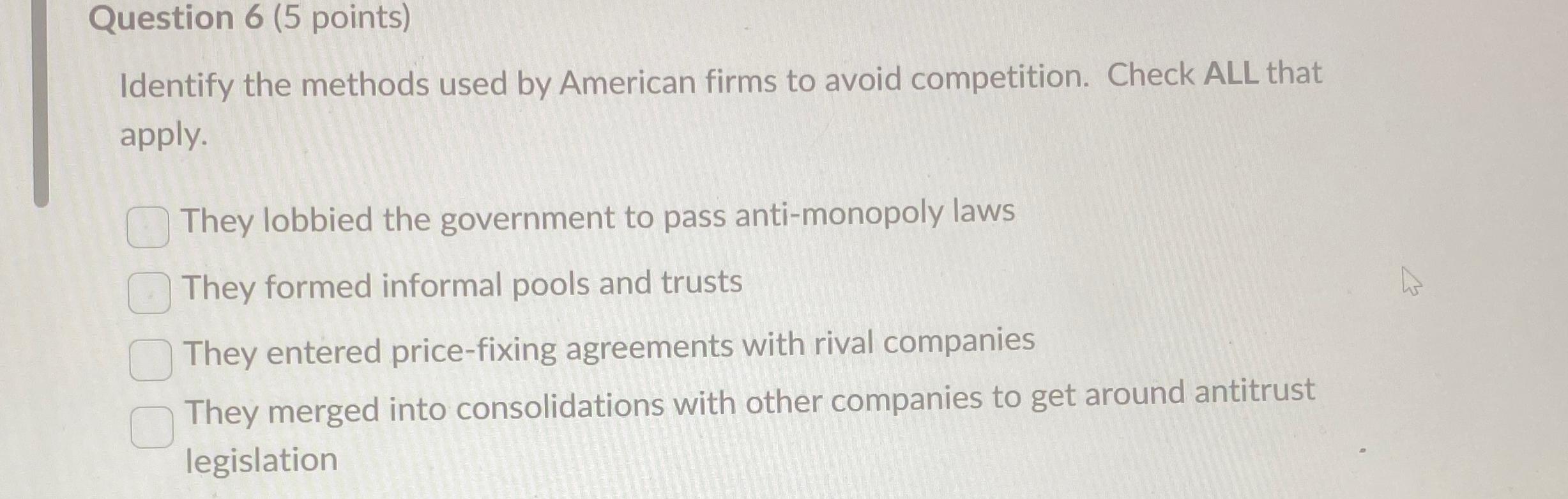 Solved Question 6 (5 ﻿points)Identify the methods used by | Chegg.com