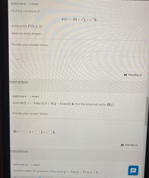 Solved Find the curvature of r(t)=3ti+etj+e−tk at the point | Chegg.com