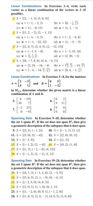 Solved Linear Combinations In Exercises 1-4, write each | Chegg.com