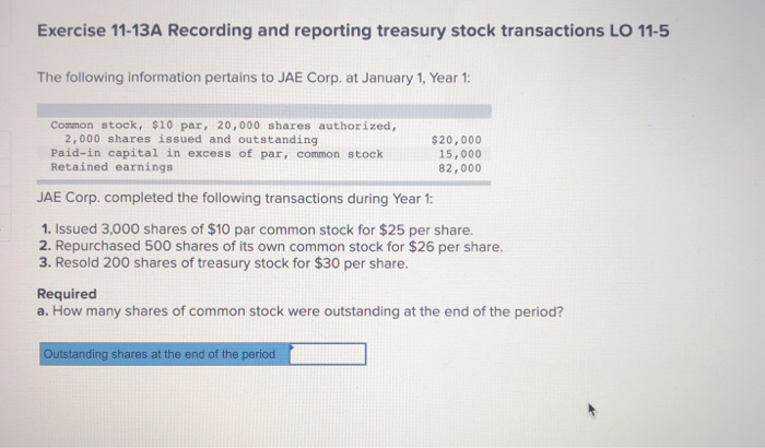Solved Exercise 11-13A Recording and reporting treasury | Chegg.com