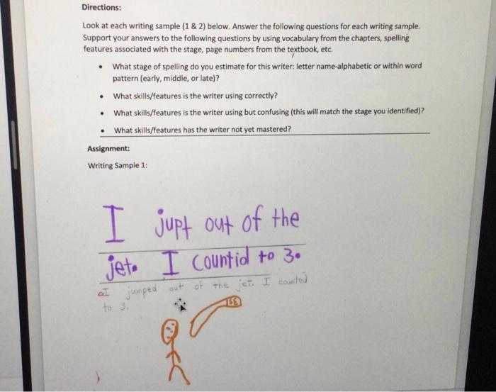Directions: Look at each writing sample (1 & 2) | Chegg.com