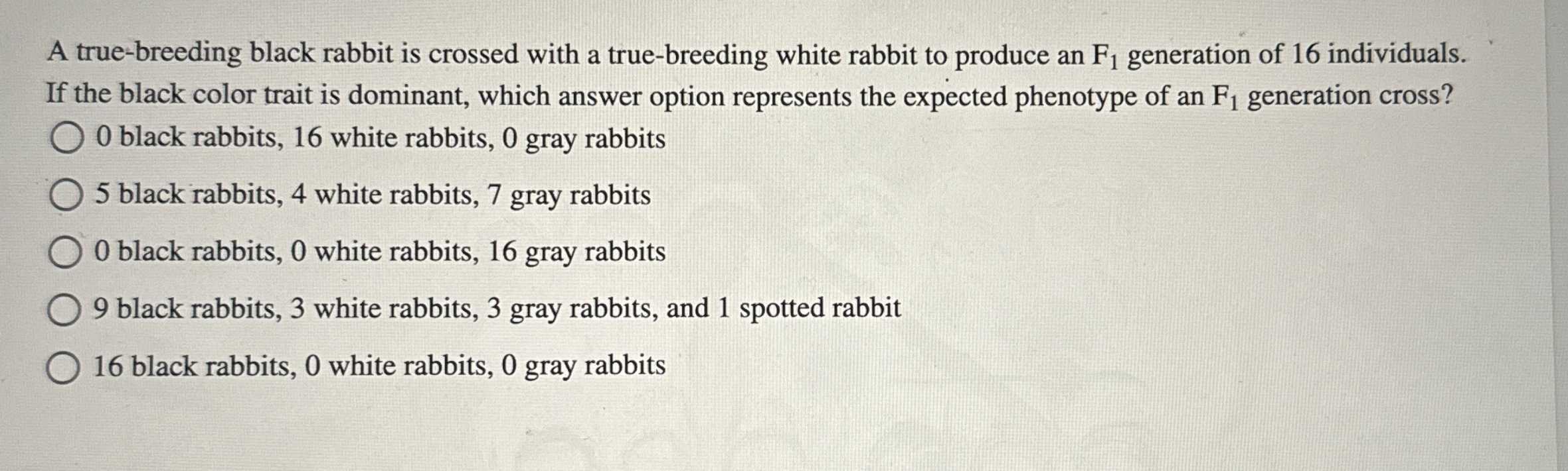 Solved A true-breeding black rabbit is crossed with a | Chegg.com