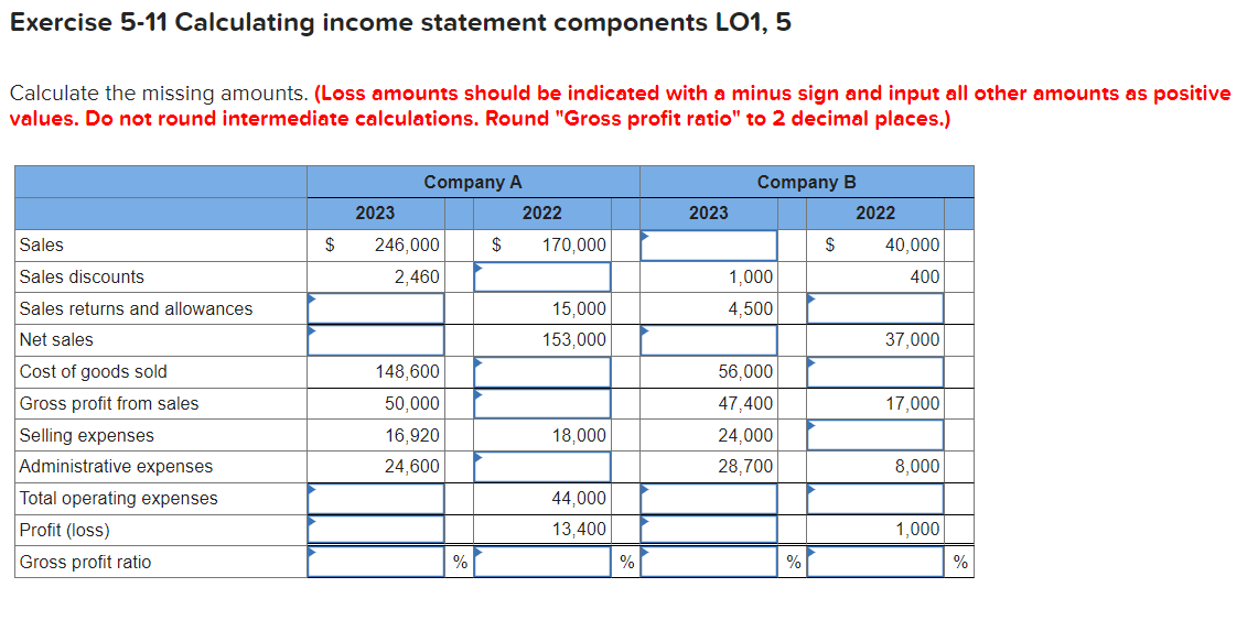 Solved Exercise 5-11 ﻿Calculating income statement | Chegg.com