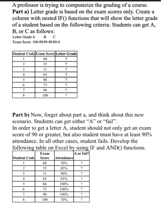 Solved A professor is trying to computerize the grading of a | Chegg.com