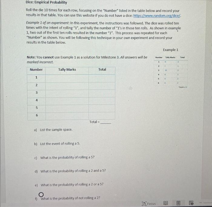 Solved Dice: Empirical Probability Roll the die 10 times for | Chegg.com