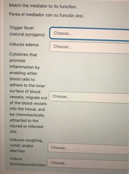 Solved Match the mediator to its function. Parea el mediador | Chegg.com