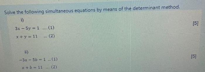 Solved Solve the following simultaneous equations by means | Chegg.com