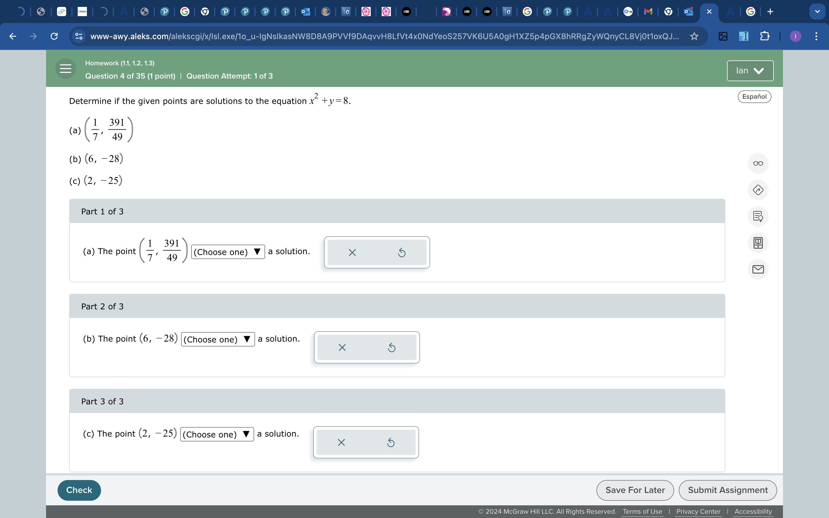 Solved Determine if the given points are solutions to the | Chegg.com
